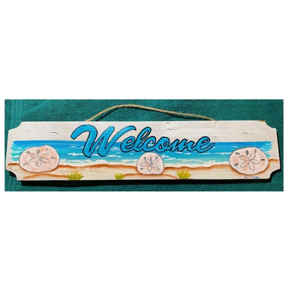 Art | Hand Painted Whitewashed Sand Dollar Sign 18x39 | Poshmark